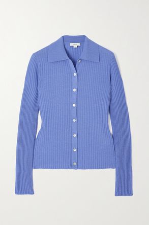 Vince Cardigan En Cachemire Et Soie Mélangés Côtelés - Bleu