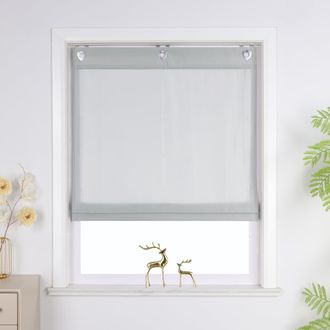 Joyswahl Raffrollo ohne Bohren Blickdicht Raffgardinen mit Ösen Wohnzimmer Fenster Vorhänge Ösenrollo für Fenster mit Hakenaufhängung Uni HxB 140 x 120 cm Grau