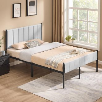 Vasagle Vasagle Struttura Letto Matrimoniale, 140 X 200 Cm, Con Testiera Imbottita, Telaio Del Letto, Doghe In Acciaio, Regge Fino A 500 Kg, Montaggio Facile,