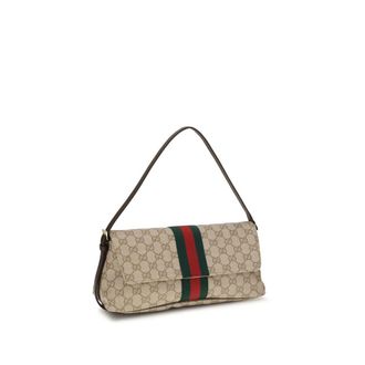 Gucci Womens Madison Shoulder Bag Beige Cotton Linen Polyurethane