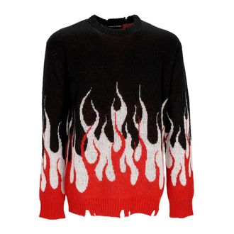 Vision Of Super Jacquard Flames Jumper Sweater Schwarz/Rot/Wei&szlig; - - Knitwear - Herren - Mehrfarbig - XL