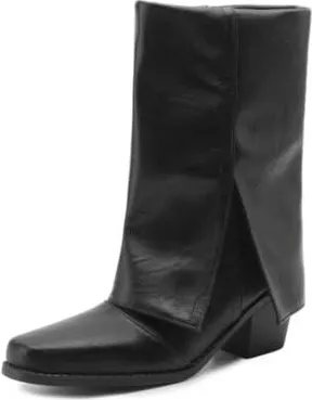 Generic Bottes mi-Mollet en Cuir PU à Bout carré rétro pour Femmes, avec Fente latérale, Talons Block épais mi-Hauts, à Enfiler, Chaussures de fête décontract