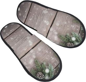 Generic Pantoufles Moelleuses Branche De Sapin De No&euml;l Et Flocon De Neige Sur Motif En Bois Slippers Hiver Antid&eacute;rapants Chausson Pour Femme Chambre Unisex M