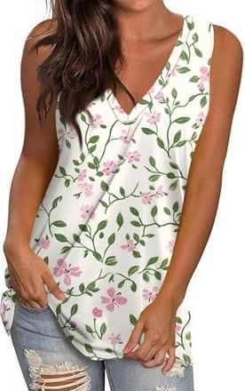 Generic Debardeur Femme Chic et &eacute;l&eacute;gant Col V Chemisier sans Manche Imprimer D&eacute;bardeur Top Ete Haut Chic et Elegant Fluide Ample Caraco Vetement Femme Ete Tee