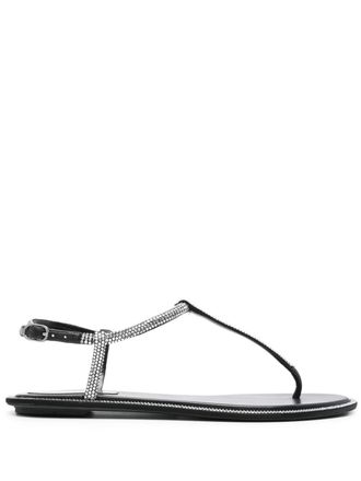 Rene Caovilla Flache Diana Sandalen mit Strassverzierung - Schwarz