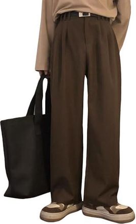 Generic Pantalon vintage en soie glac&eacute;e pour homme - Pantalon habill&eacute; d&eacute;contract&eacute; pour un usage quotidien - Coupe d&eacute;contract&eacute;e - Jambe large pour homme, marro