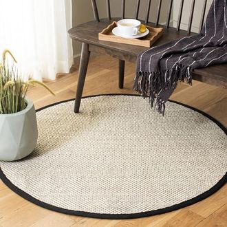 Safavieh Naturfaser Teppich f&uuml;r Wohnzimmer, Esszimmer, Schlafzimmer - Natural Fiber Collection, Kurzer Flor, Nat&uuml;rlich und Schwarz, 122 X 122 cm