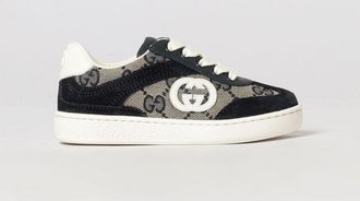 Gucci Low-Top-Sneaker f&uuml;r Jungen aus Leder und GG-Jacquard-Stoff