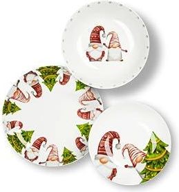 Excelsa Gnomo Friends Service de vaisselle 12 pi&egrave;ces, porcelaine, finition mate
