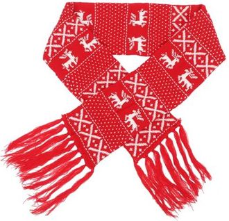 BESPORTBLE Écharpe de Noël tricotée Motif flocons de neige Renne Élan Franges Délicieux Pull Foulard Foulard Hiver Chaud Écharpe Costume de Noël pour femme fille