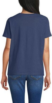 Lands End Supima T-Shirt mit Rundhalsausschnitt, Damen, Größe:44-46 regular, Blau, Baumwolle, by Lands End