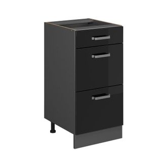Vicco Meuble cuisine R-Line, Noir Haute brillance, 40 cm avec tiroirs, pt Ch&ecirc;ne Vicco