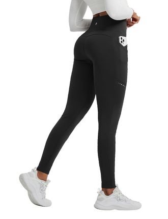 Baleaf Thermo Leggings Damen Winter Leggings Gef&uuml;tterte Thermoleggins Hohe Taille Yogahose Wasserabweisend Sporthose mit Taschen Schwarz XXL