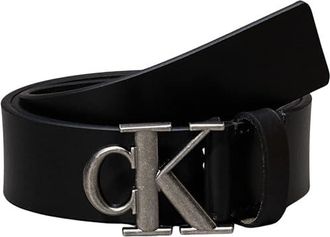 Calvin Klein Ceinture Homme Monogram Plaque Buckle 3,5 cm Cuir, Noir (Black/Antique Silver), 120 cm