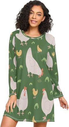 HMZXZ Chemise de nuit à manches longues pour femme Motif poules, multicolore, XXL