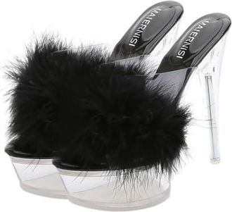 Hemoton Sandales &agrave; Talons Hauts Fluffy pour Femme Design &Eacute;l&eacute;gant et Confortable Chaussures Talon Aiguille Fin pour Sorties et Soir&eacute;es
