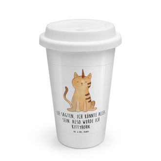 Mr. & Mrs. Panda To Go Becher Einhorn Katze - Geschenk, Einh&ouml;rner, Einhornpower, Thermotasse mit Deckel, To go Becher Kaffee, Katzenhorn, Regenbogen