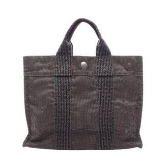 Herm&egrave;s Sac cabas Pre-owned Herline PM en toile de nylon - Femme - Pre-owned - Gris - Taille: ONE Size
