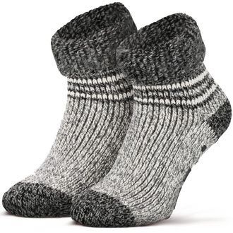 Piarini ABS Stoppersocken Wollsocken Wintersocken Norwegersocken Innenfrottee Damen Jungen Mädchen gestreift grau meliert 35 36 37 38