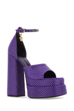 Versace Womens Purple Satin Medusa Aevitas Sandals Darkorchidoroversace Sandali