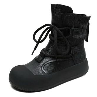 Generic QXDZSW Bottines romaines r&eacute;tro pour femme avec fermeture &eacute;clair &agrave; plateforme &eacute;paisse dans le dos confortables et tendance d&eacute;contract&eacute;es, Noir sans pel