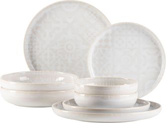 Mäser 934062 Serie Tiles Modernes Vintage Geschirr Set für 2 Personen in maurischem Design, 8-teiliges Tafelservice mit Tellern und Schalen aus hochwertiger
