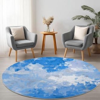 Generic Bleu Marine Tapis Moderne Rond Antid&eacute;rapant, &Eacute;l&eacute;gant Abstrait Texture De D&eacute;chets Motif Doux Tapis Poils Courts pour Salon Couloir Chambre Cuisine Desc