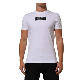 Dolce & Gabbana T-Shirt mit Baumwoll-Logo-Print und Rundhalsausschnitt - - Tops - Herren - Wei&szlig; - XS