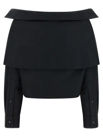 Balenciaga Off-the-Shoulder Crop Blouse - Black