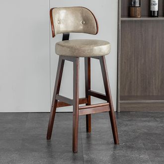 Generic Set aus 2 modernen Barhockern in Tresenh&ouml;he, 84 cm hohe, gepolsterte St&uuml;hle mit Kunstlederbezug und R&uuml;ckenlehne, Beine aus Massivholz, Mid-Century-Des