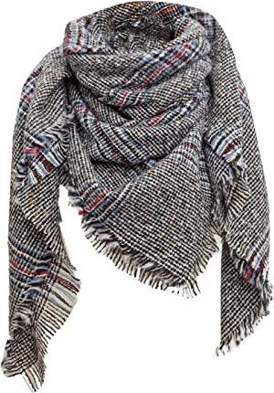 Generic Ensemble bonnet et &eacute;charpe pour gar&ccedil;on et printemps pour femme - &Eacute;l&eacute;gant, doux, &eacute;pais - &Agrave; carreaux - &Eacute;charpes g&eacute;antes - Motif bleu, Vert arm&eacute;e., taill