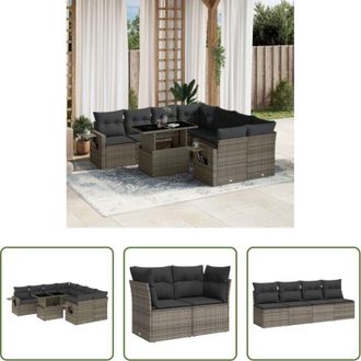 vidaXL vidaXL Rattanm&ouml;bel - 9-tlg. Garten-Sofagarnitur mit Kissen Grau Poly Rattan
