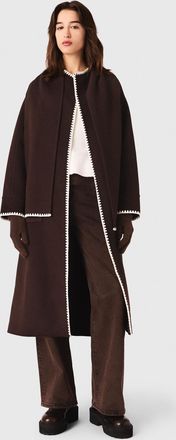 Maje Manteau En Double Face Brodé - Marron Fonce - Maje