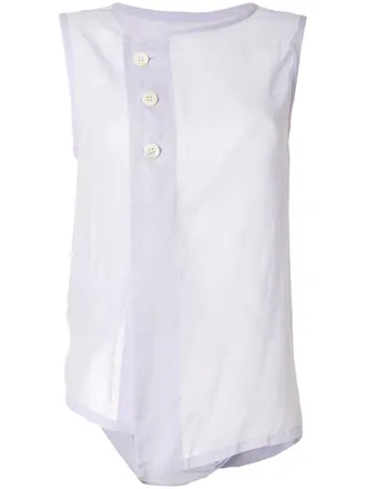 Yohji Yamamoto top sans manches &agrave; boutonni&egrave;re d&eacute;cal&eacute;e - Violet