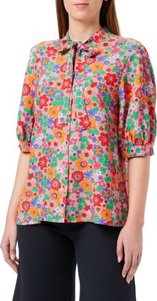 Seidensticker Damen Bluse - Fashion Bluse - Regular Fit - Stehkragen mit Schleife - Kurzarm - 100% Viscose