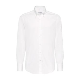 Brunello Cucinelli Wei&szlig;es Button-Down Hemd mit Abgerundetem Saum - - Shirts - Herren - Wei&szlig; - M