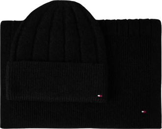 Tommy Hilfiger Coffret Cadeau Femme Flag Fluffy &Eacute;charpe et Bonnet, Noir (Black), Taille Unique