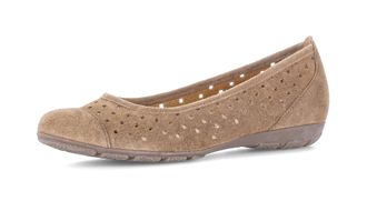 Gabor Ballerina GABOR, Damen, Gr. 37, beige, Ziegenveloursleder, Schuhe Ballerina, Komfortschuh, Schlupfschuh mit sommlicher Lochung