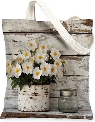 Generic Sac fourre-tout en toile r&eacute;utilisable pour le shopping, 33 x 38 cm, motif floral rustique, sac d&eacute;picerie r&eacute;utilisable pour femme, campagne plage, pein