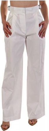 Emporio Armani Femme, Pantalons, Blanc, Taille: 46 FR Wide Leg Cotton Pantalons