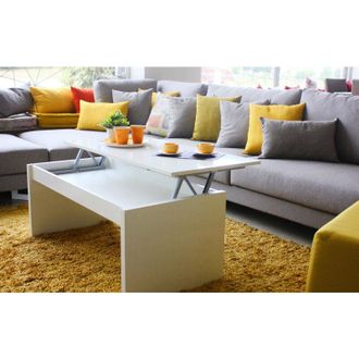 Dmora Couchtisch Dlenzin, Couchtisch mit abnehmbarer Platte, Couchtisch für das Wohnzimmer, 102x50h43/54 cm, Glänzend Weiß - Dmora