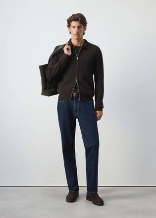 Mango Cardigan en m&eacute;lange de laine et coton, c&ocirc;tel&eacute; chocolat - Homme - XXL - MANGO MAN