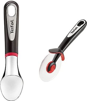 T-fal K2072214 Ingenio Cuill&egrave;re glace Aluminium Chrom&eacute; & K2071114 Ingenio D&eacute;coupe-Pizza &agrave; lame tritan lavable facilement ustensile de cuisine noir et rouge 