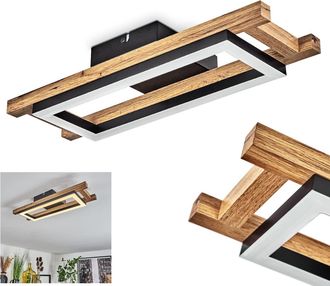 HOFSTEIN LED Deckenleuchte Ayajasco, moderne Deckenlampe aus Metall/Holz in Schwarz/Natur/Weiß, 400 Lumen, 3000 Kelvin, 1 x LED 10 Watt (inkl.), Leuchte im ska