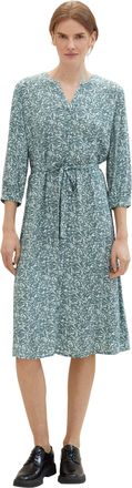 Tom Tailor Damen Kleid mit Muster & Bindegürtel, 34840 - Green Abstract Leaf Print, 36