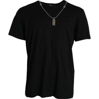 Dolce & Gabbana Mens Black Silver Chain Short Sleeve T-Shirt Cotton