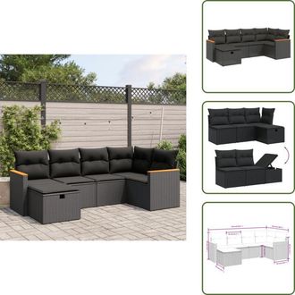 vidaXL Vidaxl - 6-tlg. Garten-Sofagarnitur mit Kissen Schwarz Poly Rattan - Gartengestell - Gartenm&ouml;bel Set - Outdoor-Lounge - Rattan Gartenm&ouml;bel - Garten