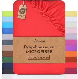 NatureMark Drap de lit en Microfibre &agrave; Prix r&eacute;duit! Beaucoup de Tailles et de Couleurs Marchandise de Marque (Drap de lit 180x200-200x220 cm, Rouge)