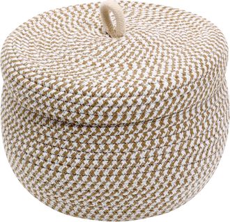 Cabilock Aufbewahrungskorb mit Deckel für Seile, Windelablage, geflochtener Korb mit Deckel, Aufbewahrungskorb aus Baumwollseil in Rustikal, wie gezeigt, 21x21