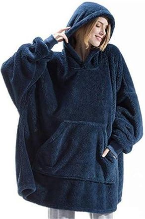 Generic Sweat &agrave; capuche lest&eacute; pour lanxi&eacute;t&eacute;, couverture surdimensionn&eacute;e, confortable en sherpa pour adultes, bleu marine, Taille unique